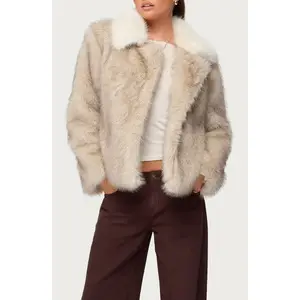 EDIKTED Faux Fur Jacket With Contrast Collar