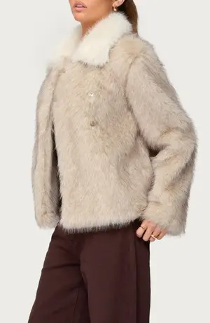 EDIKTED Faux Fur Jacket With Contrast Collar