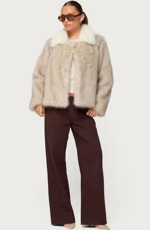 EDIKTED Faux Fur Jacket With Contrast Collar