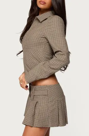EDIKTED Houndstooth Plaid Crop Jacket