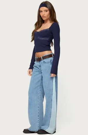 EDIKTED Lace Trim Button-up Shirt