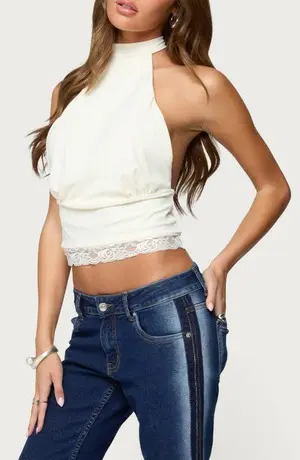EDIKTED Lace Trim Halter Top