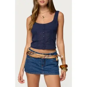 EDIKTED Embroidered Button Crop Tank