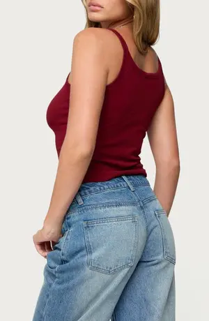 EDIKTED Stretch Cotton Camisole - Burgundy