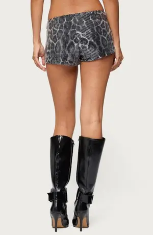 EDIKTED Sequin Leopard Print Microshorts - Black
