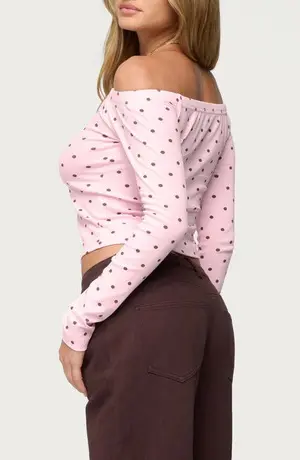 EDIKTED Polka Dot Off-the-shoulder Top