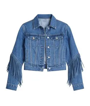 EDIKTED Fringe Denim Jacket - Blue-washed