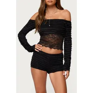 EDIKTED Ruffle Lace Off-the-shoulder Top