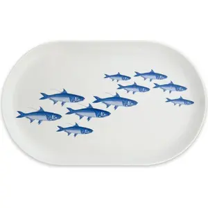 CASKATA School Of Fish Large Coupe Oval Platterporcelain - Blue