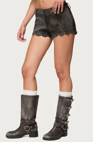 EDIKTED Zarina Studded Faux Suede Microshorts