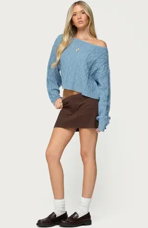 EDIKTED Cable Knit Off-the-shoulder Sweater