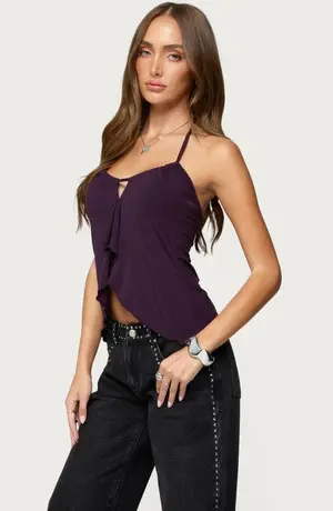 EDIKTED Lorenna Split Front Halter Top