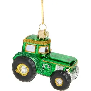 OLD WORLD CHRISTMAS Tractor Glass Ornament - Green/gold/black