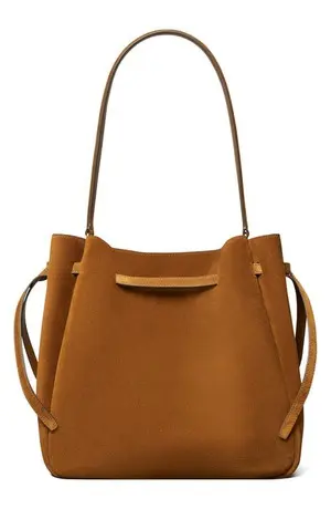 Tory Burch Romy Suede Bucket Bag - Caramel