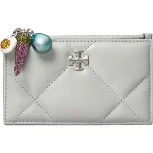 Tory Burch Kira Diamond Quilt Charm Zip Wallet - Grey