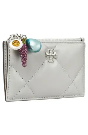 Tory Burch Kira Diamond Quilt Charm Zip Wallet - Grey