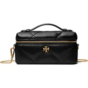 Tory Burch Kira Diamond Quilted Charm Leather Vanity Train Case - Black
