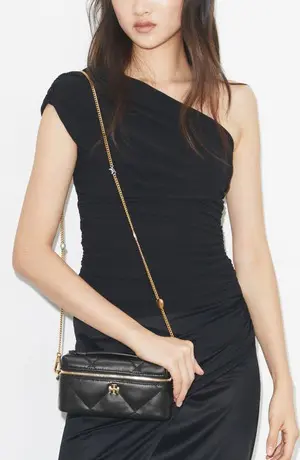 Tory Burch Kira Diamond Quilted Charm Leather Vanity Train Case - Black