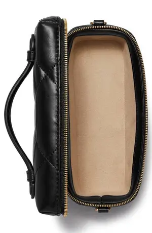 Tory Burch Kira Diamond Quilted Charm Leather Vanity Train Case - Black