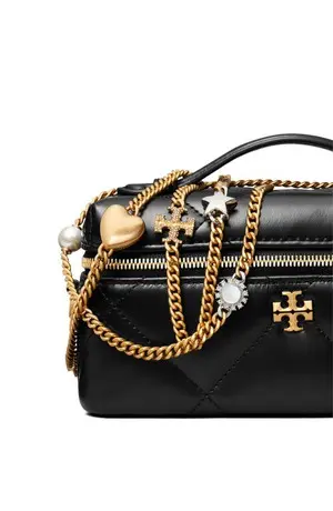 Tory Burch Kira Diamond Quilted Charm Leather Vanity Train Case - Black