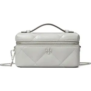 Tory Burch Kira Diamond Quilted Charm Leather Vanity Train Case - Grey