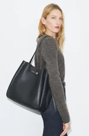 Tory Burch Large Romy Pebble Leather Bucket Bag - Black