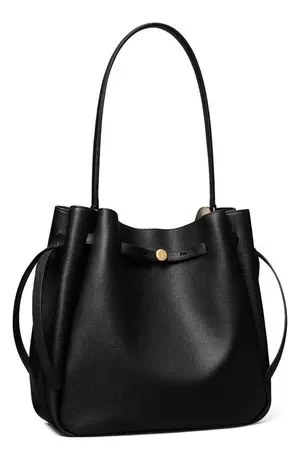 Tory Burch Large Romy Pebble Leather Bucket Bag - Black
