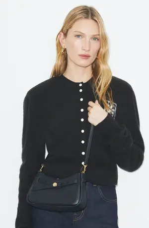 Tory Burch Romy Zip Top Leather Crossbody Bag - Black