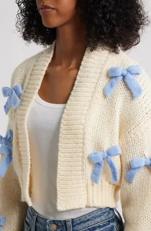 ROFFE ACCESSORIES Bow Accent Cropped Cardigan
