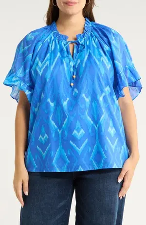 SUGARLIPS Carys Print Tie Neck Top