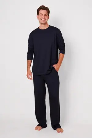 THE CAT'S PAJAMAS Pima Jersey Pullover Pajama Set - Black