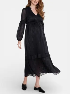 Motherhood Maternity V-neck Long Sleeve Tiered Maxi Dress - Black