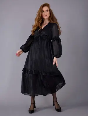 Motherhood Maternity V-neck Long Sleeve Tiered Maxi Dress - Black
