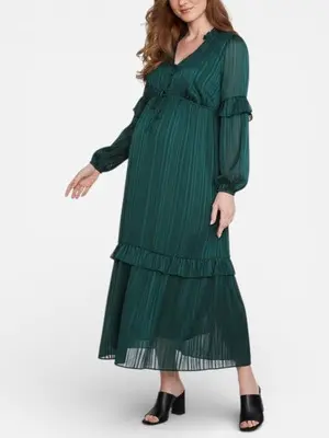Motherhood Maternity V-neck Long Sleeve Tiered Maxi Dress - Deep Depths