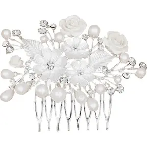 TULLEEN Crystal, Pearl, And Floral Hair Comb - Silver