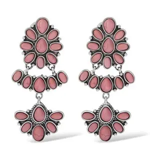 Jessica Simpson Floral Stone Drop Earrings - Pink/silver