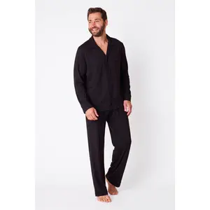 THE CAT'S PAJAMAS Classic Solid Jersey Knit Pajama Set - Black