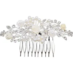 TULLEEN Rhinestone, Pearl, And Floral Hair Comb - Silver