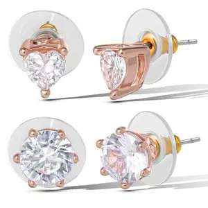 Jessica Simpson Heart And Round Crystal Stud Earring Set