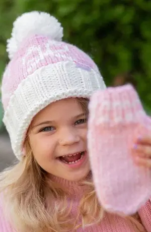 BITS & BOWS Knit Bows Bobble Beanie - Pink