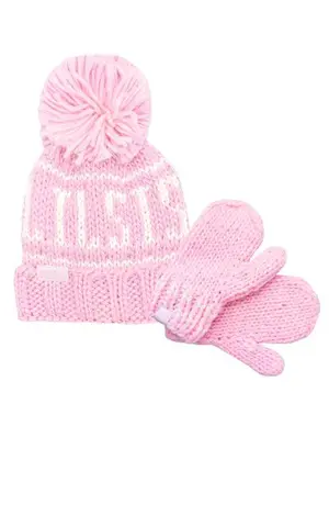 BITS & BOWS Knit Hat And Mittens Set - Pink