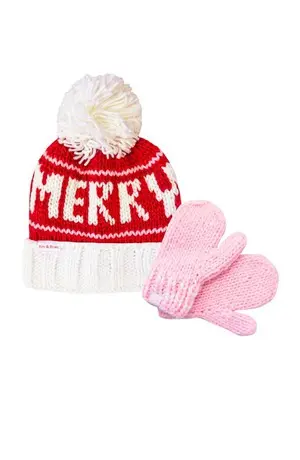 BITS & BOWS Knit Hat And Mittens Set - Red