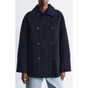 & Other Stories Chalk Stripe Wool Blend Cocoon Jacket