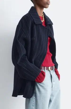 & Other Stories Chalk Stripe Wool Blend Cocoon Jacket