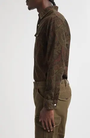 Double Rl Paisley Print Cotton Corduroy Button-up Work Shirt