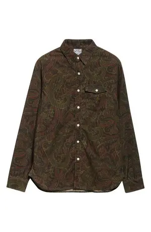 Double Rl Paisley Print Cotton Corduroy Button-up Work Shirt