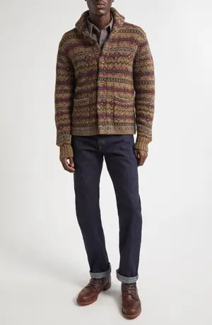 Double Rl Fair Isle Wool Cardigan