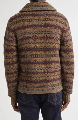 Double Rl Fair Isle Wool Cardigan