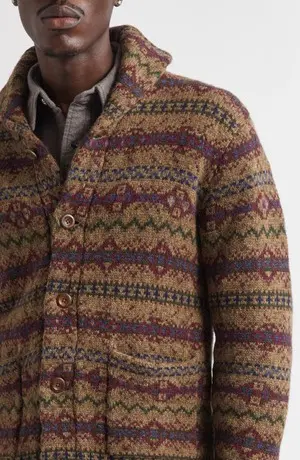Double Rl Fair Isle Wool Cardigan
