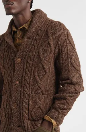 Double Rl Heathered Shawl Collar Cardigan